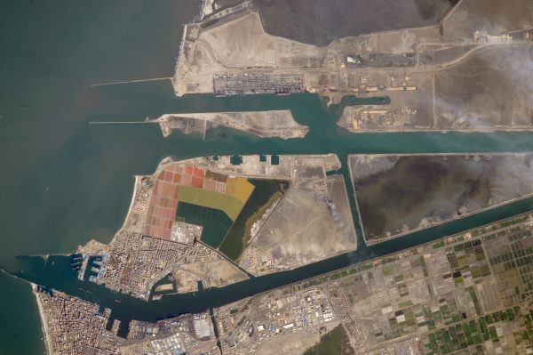 Port Said, Port Fuad and the Suez Canal, as seen from the International ...